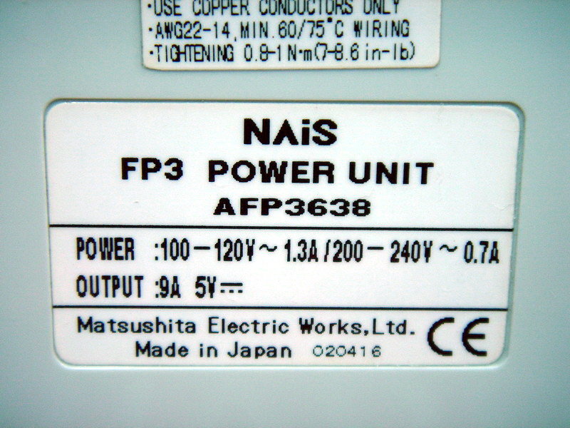 MATSUSHITA NAiS FP3 POWER UNIT AFP3638 - PLC DCS SERVO Control MOTOR ...