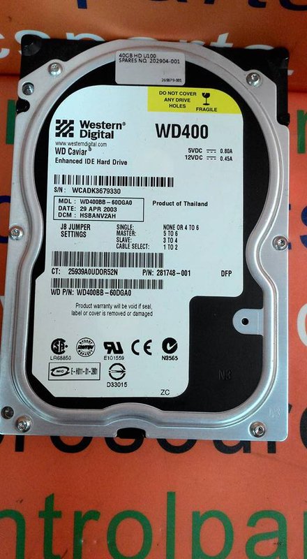 Western Digital WD400BB-60DGA0 IDE 3.5 40GB HDD - 裕益科技自動化設備可程式編碼器PLC分散式 ...