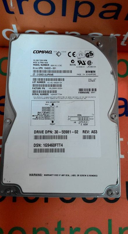COMPAQ BB01811C9C 18.2GB 7200RPM SCSI HDD - 裕益科技自動化設備可程式編碼器PLC分散式控制系統DCS