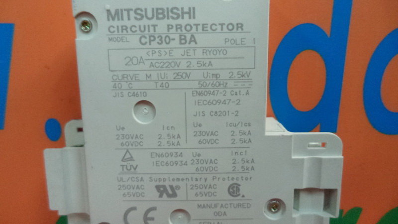 MITSUBISHI CIRCUIT PROTECTOR CP30-BA POLE 1 20A - 裕益科技自動化設備可程式編碼器PLC分散式 ...