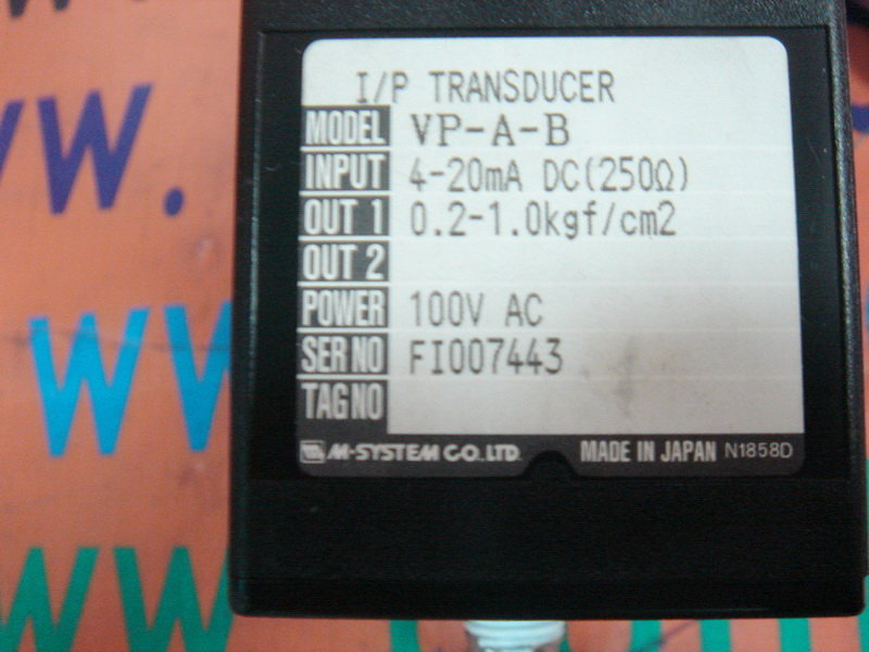 M-SYSTEM I/P TRANSDUCER VP-A-B - 裕益科技自動化設備可程式編碼器PLC分散式控制系統DCS