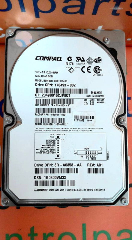 COMPAQ BD0186349B 18.2GB SCSI Hard Drive - 裕益科技自動化設備可程式編碼器PLC分散式控制系統DCS
