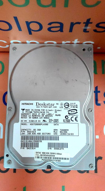 HITACHI HDS728080PLA380 82.3GB SATA Hard Drive - 裕益科技自動化設備可程式編碼器PLC分散式 ...