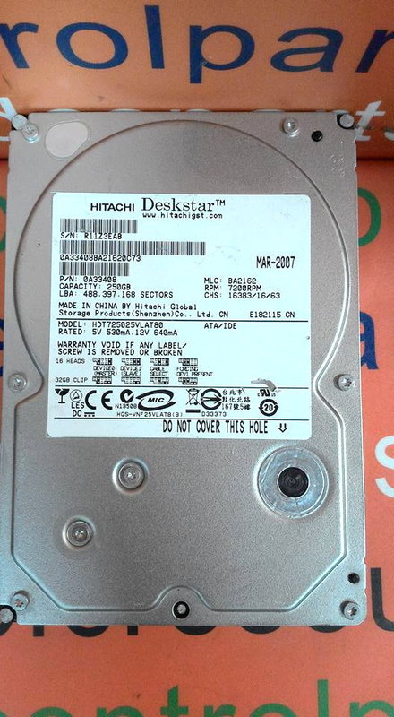 HITACHI HDT725025VALT80 250GB IDE Hard Drive - 裕益科技自動化設備可程式編碼器PLC分散式控制系統DCS