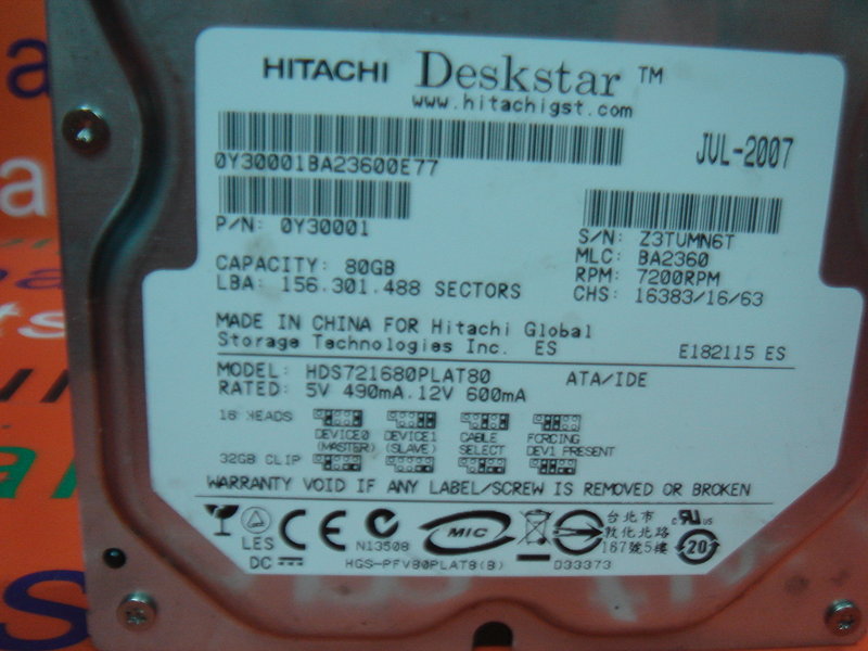 HITACHI HDS721680PLAT80 IDE 80GB Hard Disk Drive - 裕益科技自動化設備可程式編碼器PLC分散 ...