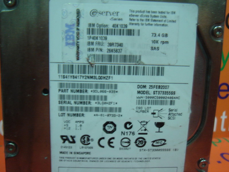 IBM ST373355SS 73.4GB SAS Hard Disk Drive - 裕益科技自動化設備可程式編碼器PLC分散式控制系統DCS