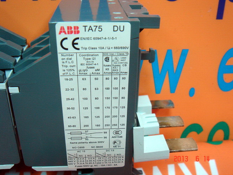 ABB TA75 DU en/iec 60947-4-1/-5-1 - PLC DCS SERVO Control MOTOR POWER ...