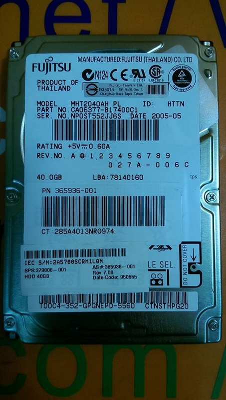 FUJITSU HARD DISK DRIVE 40GB 2.5" MHT2040AH PL - 裕益科技自動化設備可程式編碼器PLC分散式 ...