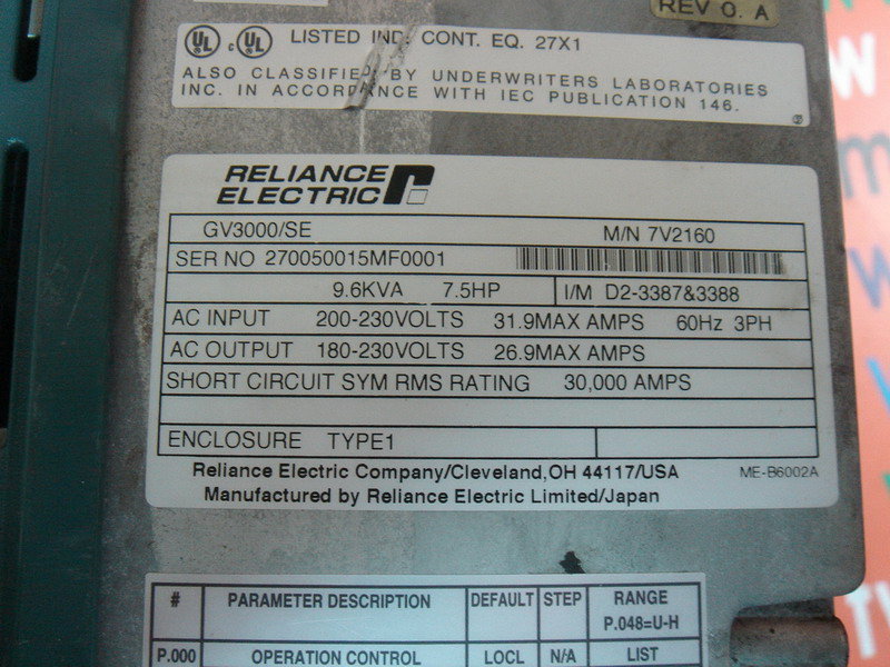 RELIANCE ELECTRIC GV3000/SE 7V2160 8270050006-CC-0008 - 裕益科技自動化設備可程式編碼器 ...
