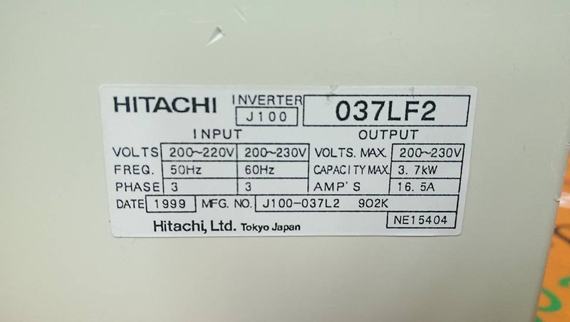 HITACHI J100-A IGBT INVERTER J100-037LF2 - 裕益科技自動化設備可程式編碼器PLC分散式控制系統DCS