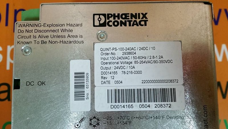PHOENIX CONTACT POWER SUPPLY QUINT-PS-100-240AC/24DC/10 2938604 - PLC ...