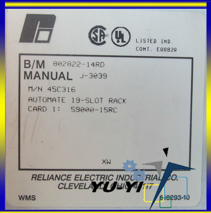 Reliance Electric 45C316 19 Slot Rack AutoMax PLC Chassis 802822-14RD ...