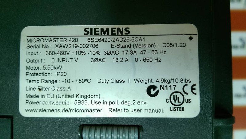 SIEMENS MICROMASTER 420 6SE6420-2AD25-5CA1 - 裕益科技自動化設備可程式編碼器PLC分散式控制系統DCS