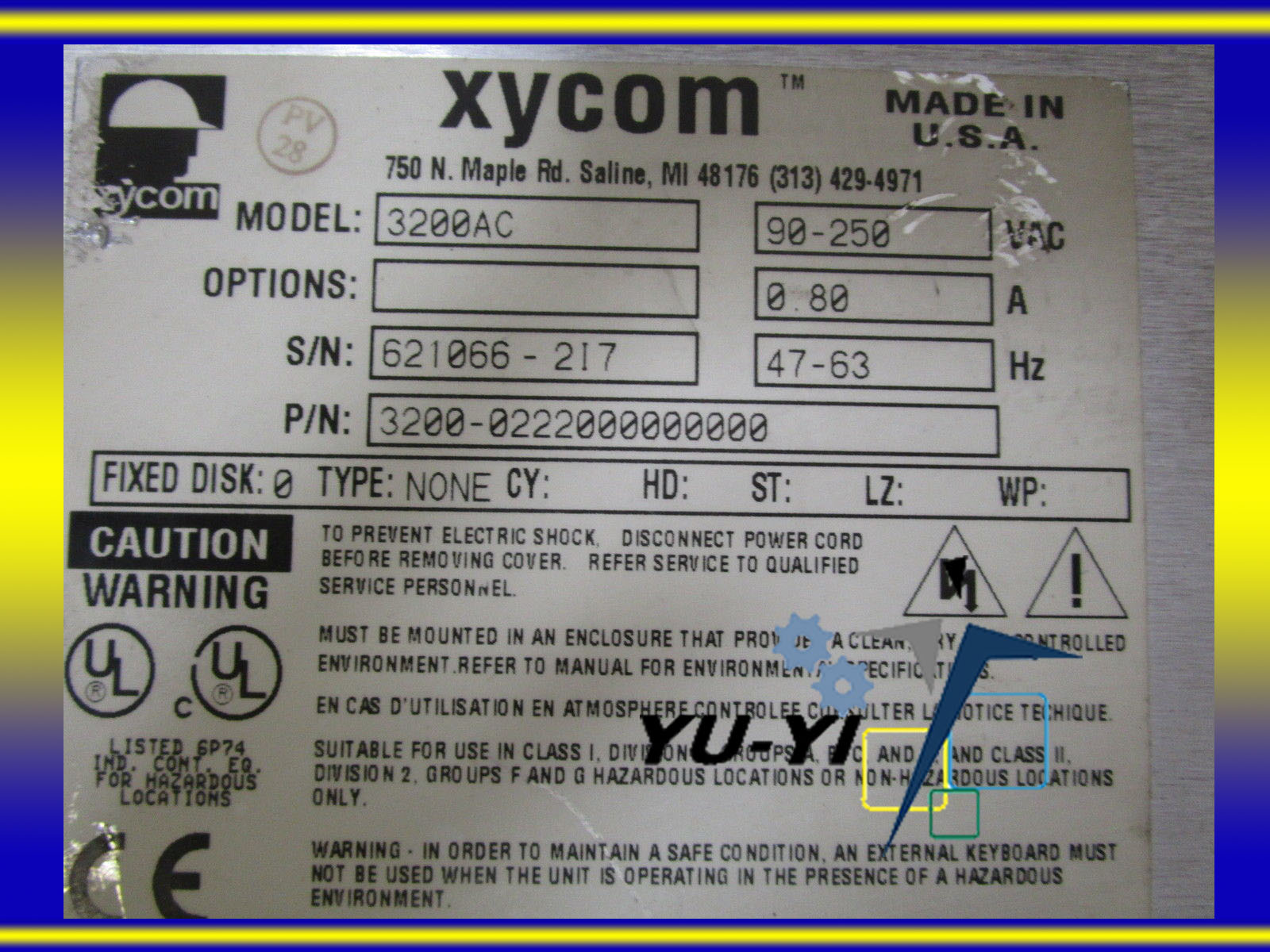 XYCOM 3200-0222000000000 OPERATOR INTERFACE - 裕益科技自動化設備可程式編碼器PLC分散式控制系統DCS