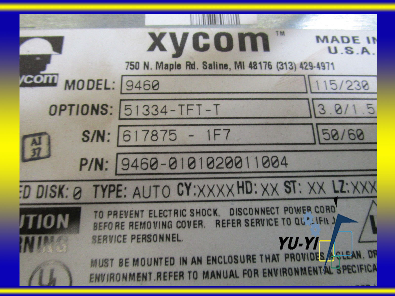 XYCOM 9460 OPERATOR INTERFACE PANEL 9460-01001020011004 - 裕益科技自動化設備可程式 ...