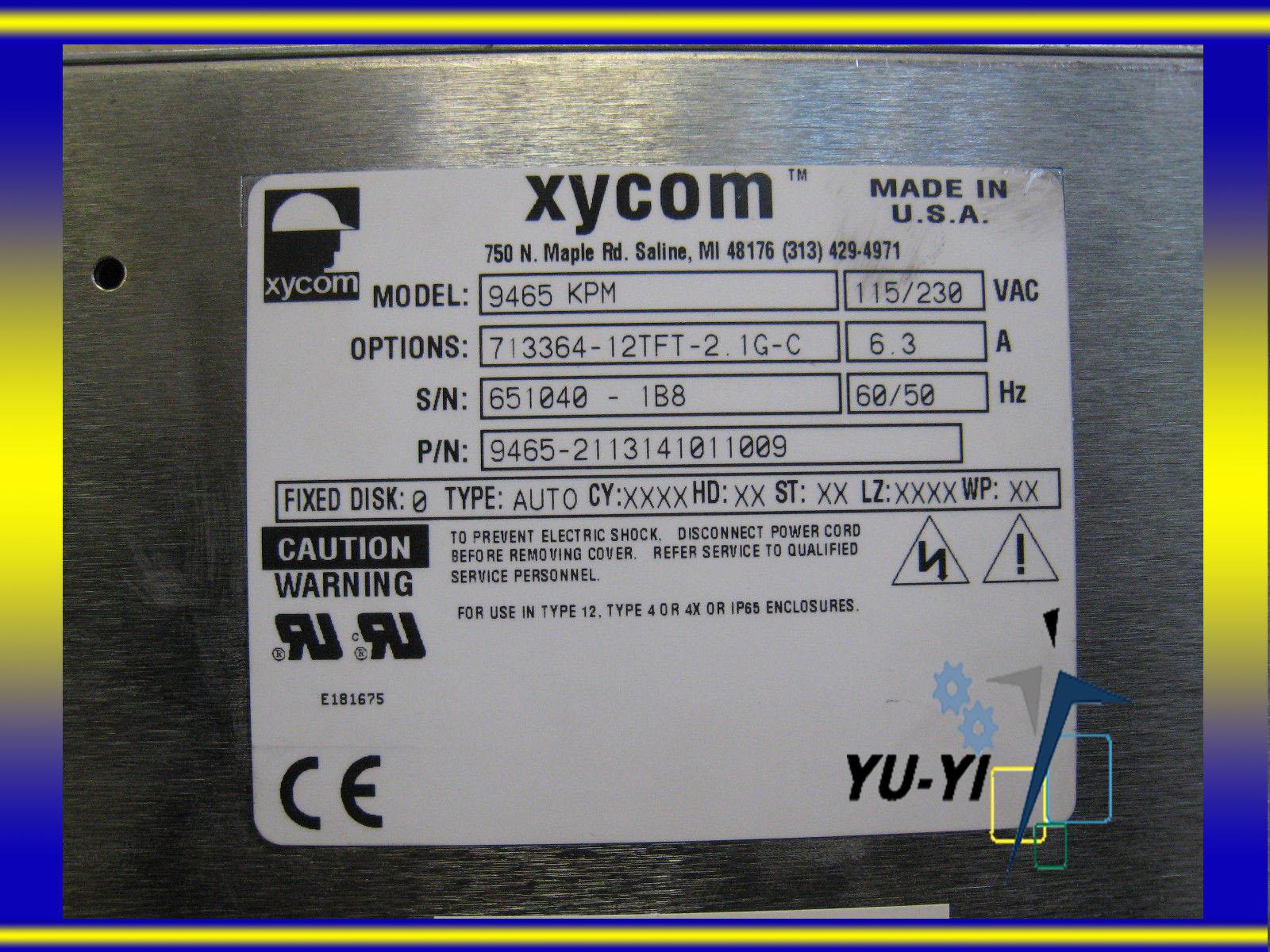 XYCOM 9465 KPM PC AT Flat Panel Industrial Computer Operator Interface ...