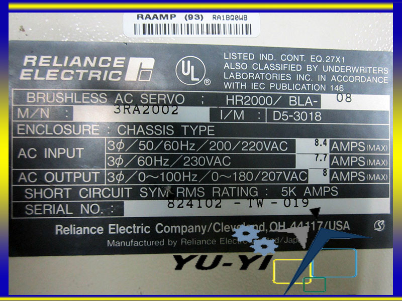 Reliance Electric 3RA2002 Brushless AC Servo Drive HR2000 BLA-08 - 裕益科技 ...