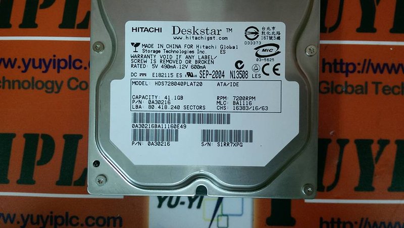 HITACHI 41.1GB HARD DISK DRIVE HDS728040PLAT20 - PLC DCS SERVO Control ...