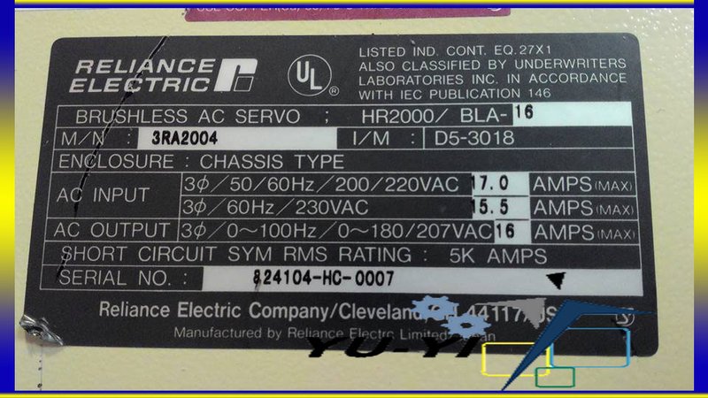 Warranty RELIANCE ELECTRIC HR2000 BLA-16 BRUSHLESS - PLC DCS SERVO ...
