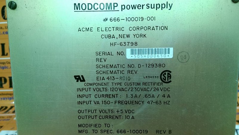MODCOMP 666-100019-001 POWER SUPPLY - PLC DCS SERVO Control MOTOR POWER ...