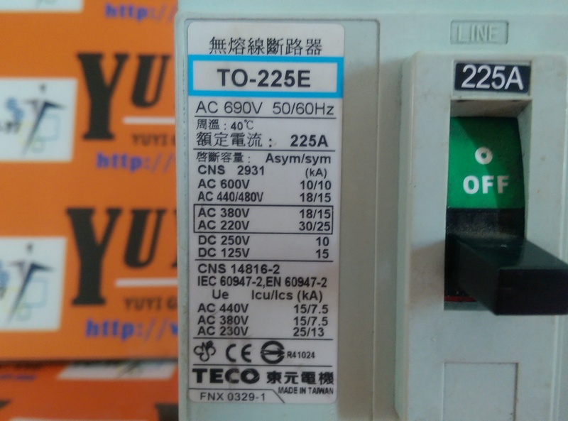 TECO TO-225E MOLDED CASE CIRCUIT BREAKER - PLC DCS SERVO Control MOTOR ...