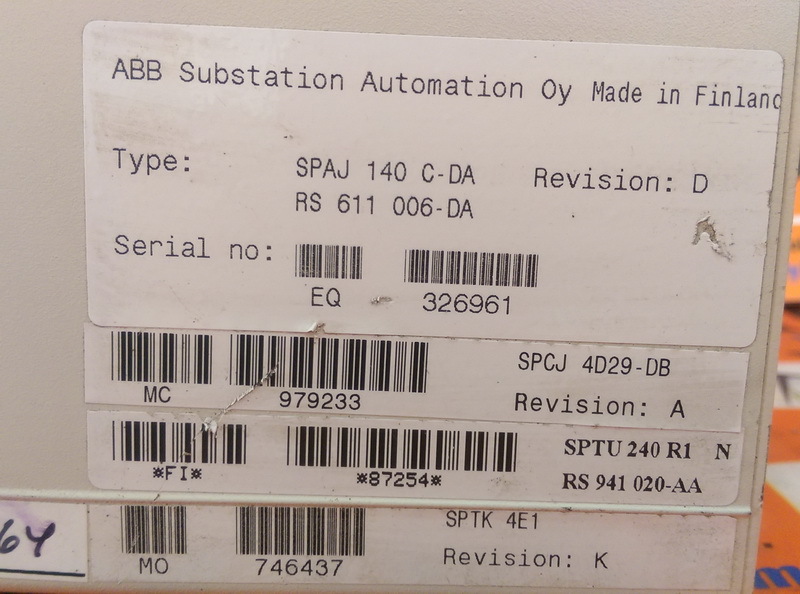 ABB SPAJ 140 C-DA Feeder terminal - PLC DCS SERVO Control MOTOR POWER ...
