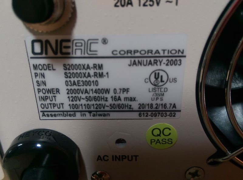 ONEAC S2000XA-RM UNINTORRUPTIBLE POWER SYSTEM - PLC DCS SERVO Control ...