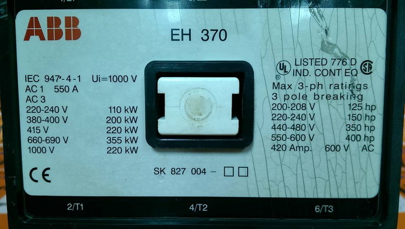 ABB EH370 EH 370 CONTACTOR - PLC DCS SERVO Control MOTOR POWER SUPPLY ...