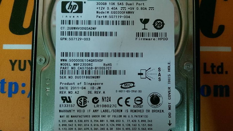 HP EG0300FAWHV 300GB 507119-004 6G 10K 2.5" DP SAS HDD - PLC DCS SERVO ...