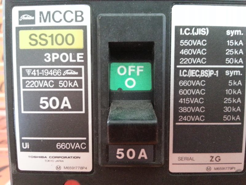 TOSHIBA MCCB SS100 3POLE 50A 41-19466 CIRCUIT BREAKER - PLC DCS SERVO ...