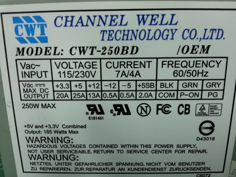 CHANNEL WELL TECHNOLOGY CWT-250BD /OEM POWER SUPPLY - PLC DCS SERVO ...