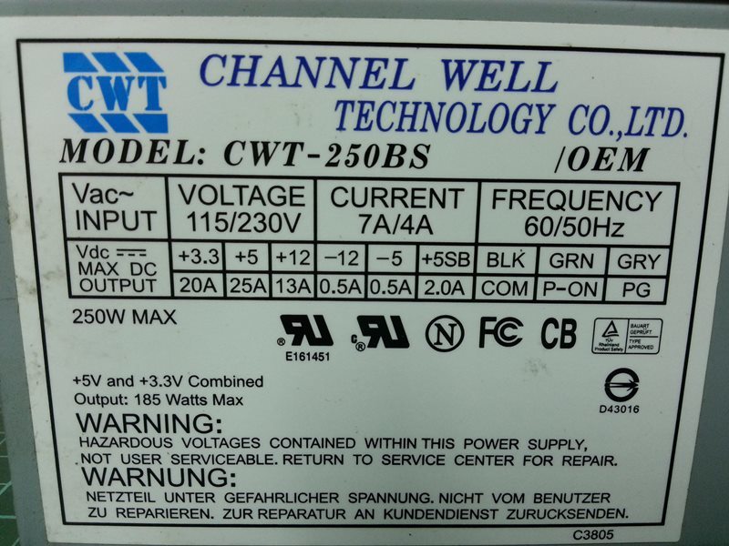 CHANNEL WELL TECHNOLOGY CWT-250BS /OEM POWER SUPPLY - PLC DCS SERVO ...