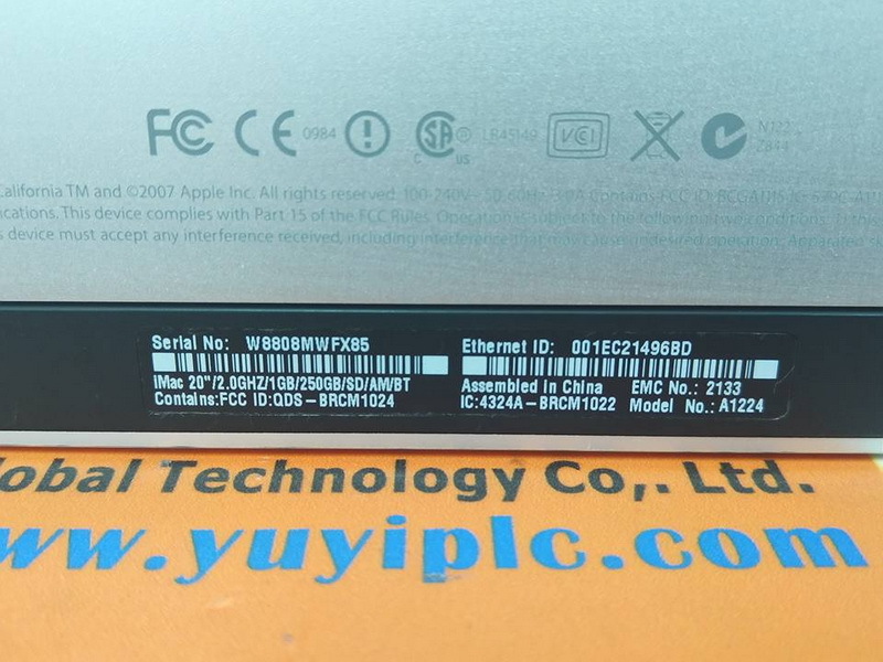 Apple iMAC A1224 20"/2.0GHZ/1GB/250GB/AM/BT - PLC DCS SERVO Control ...