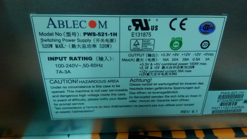 ABLECOM PWS-521-1H Switching Power Supply - PLC DCS SERVO Control MOTOR ...