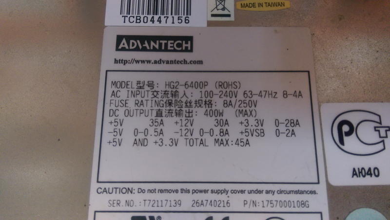 ADVANTECH HG2-6400P(ROHS) POWER SUPPLY - PLC DCS SERVO Control MOTOR ...