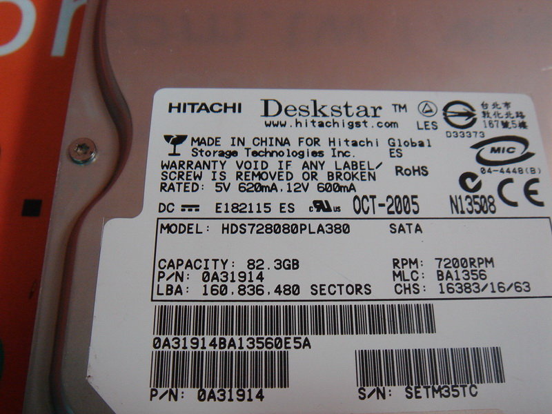 HITACHI HDS728080PLA380 82.3GB - PLC DCS SERVO Control MOTOR POWER ...