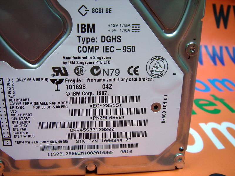 IBM Hard Drive DGHS / COMP IEC-950 / 09L0696 50PIN 4.5GB - PLC DCS ...