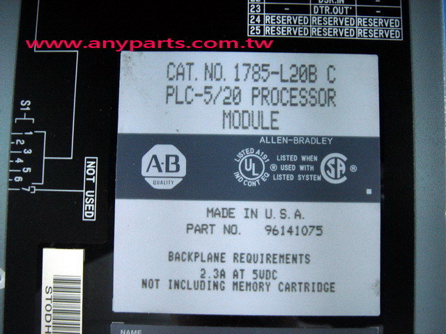 (A-B PLC) Allen Bradley 1771 Programmable Controller CPU:1785-L20B C ...