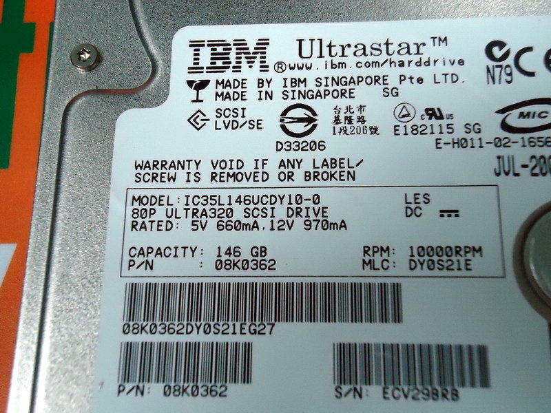Hard drive IBM IC35L146UCDY10-0 / P/N 08K0362 80pin ULTRA320 SCSI DRIVE ...