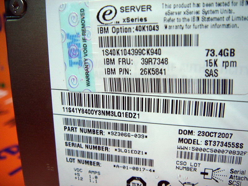 Hard drive IBM 9Z3066-039 / 26K5841 / Seagate ST373455SS SAS 73.4GB - 裕 ...
