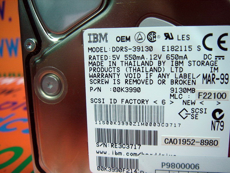 Hard drive IBM DDRS-39130 / 00K3990 9.1GB - PLC DCS SERVO Control MOTOR ...