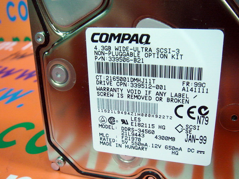 COMPAQ Hard Drive 339506-B21 / DDRS-34560 4.3GB / 68PIN - PLC DCS SERVO ...