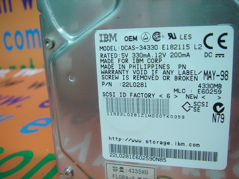 IBM Hard Drive DCAS-34330 / 22L0281 4.3GB / 50pin - 裕益科技自動化設備可程式編碼器PLC ...