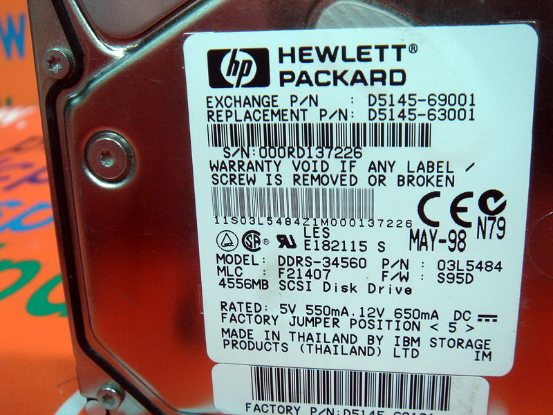 HEWLETT PACKARD(HP) / IBM Hard Drive DDRS-34560 / 03L5484 / D5145-69001 ...