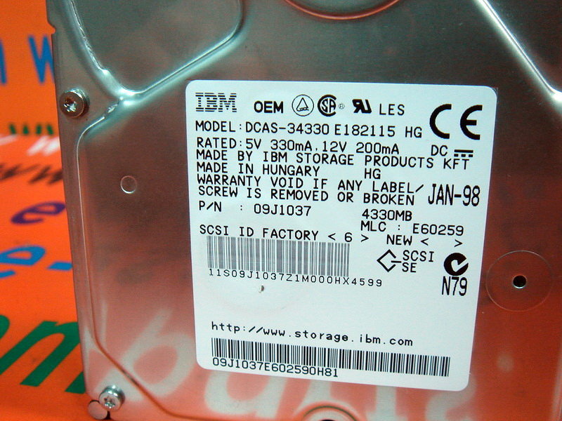 IBM Hard Drive DCAS-34330 09J1037 4.3GB 68PIN - 裕益科技自動化設備可程式編碼器PLC分散式控制 ...