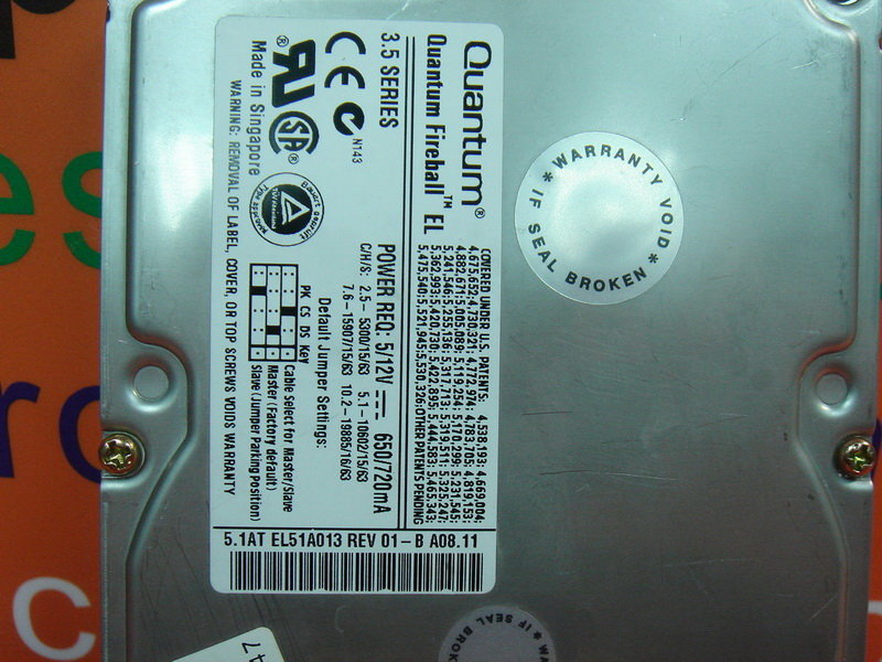 QUANTUM FIREBALL 5.1AT EL51A013 REV 01-BA08.11 5.1GB IDE - PLC DCS ...