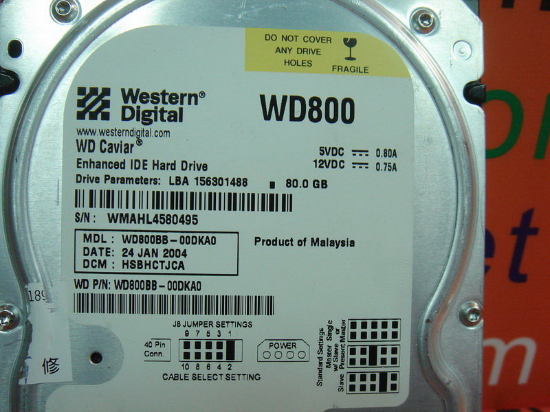 WESTERN DIGITAL WD800BB-00DKA0 80GB IDE - 裕益科技自動化設備可程式編碼器PLC分散式控制系統DCS