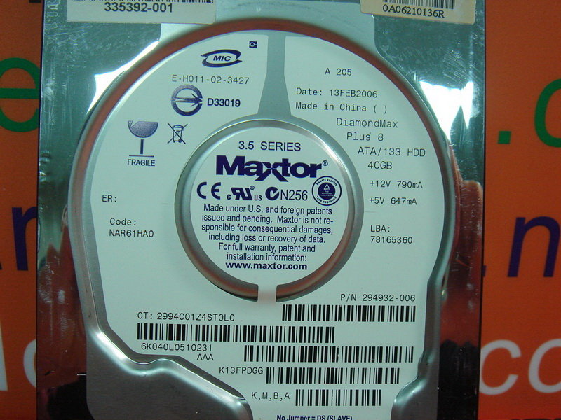 MAXTOR NAR61HA0 / 78165360 40GB IDE - 裕益科技自動化設備可程式編碼器PLC分散式控制系統DCS