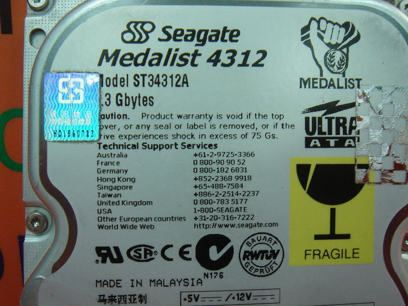 SEAGATE ST34312A 4.3GB IDE - 裕益科技自動化設備可程式編碼器PLC分散式控制系統DCS