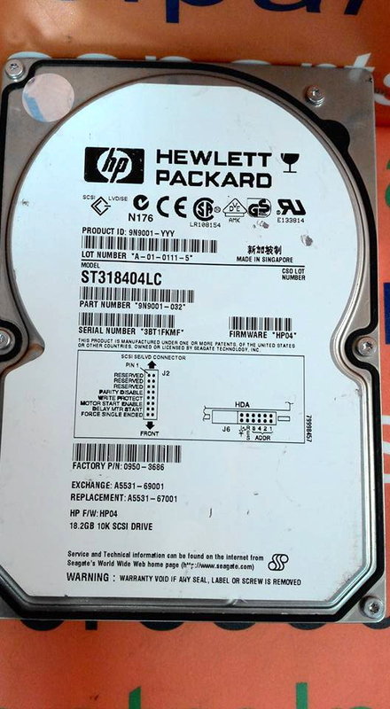 HP ST318404LC 18.2GB 80pin SCSI Hard Drive - 裕益科技自動化設備可程式編碼器PLC分散式控制系統DCS